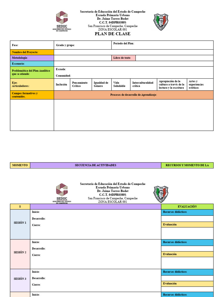 FORMATO DE PROYECTO Plan de Clase | PDF | Evaluación | Escuelas