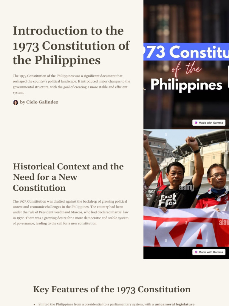Introduction To The 1973 Constitution of The Philippines | PDF | Legislature | Presidents Of The ...