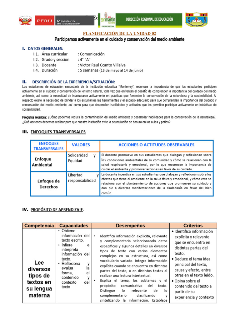 Planific. Unidad 03.4º .2024 | PDF | Aprendizaje | Infografia