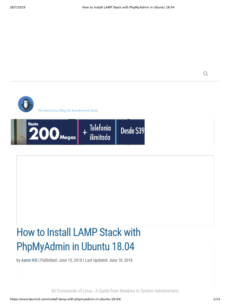 How To Install LAMP Stack With PhpMyAdmin in Ubuntu 18.04 | PDF | Apache Http Server | Php