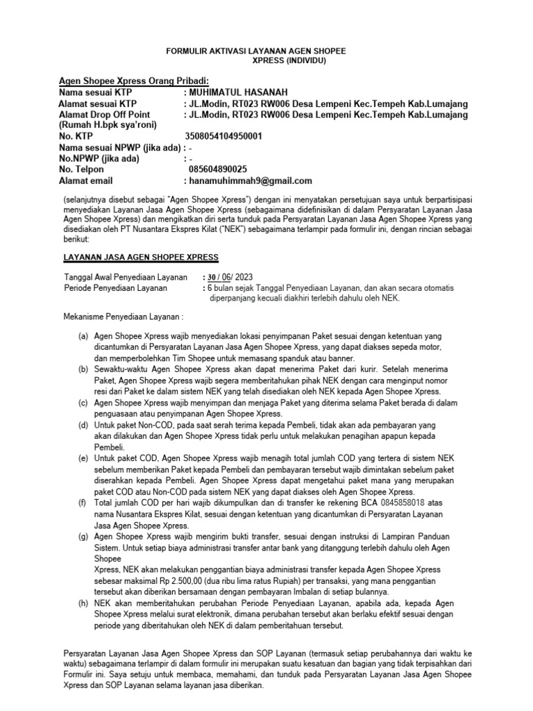 Individu - 20230414 - TOS Agen Shopee Xpress (SCP) | PDF | Karier ...