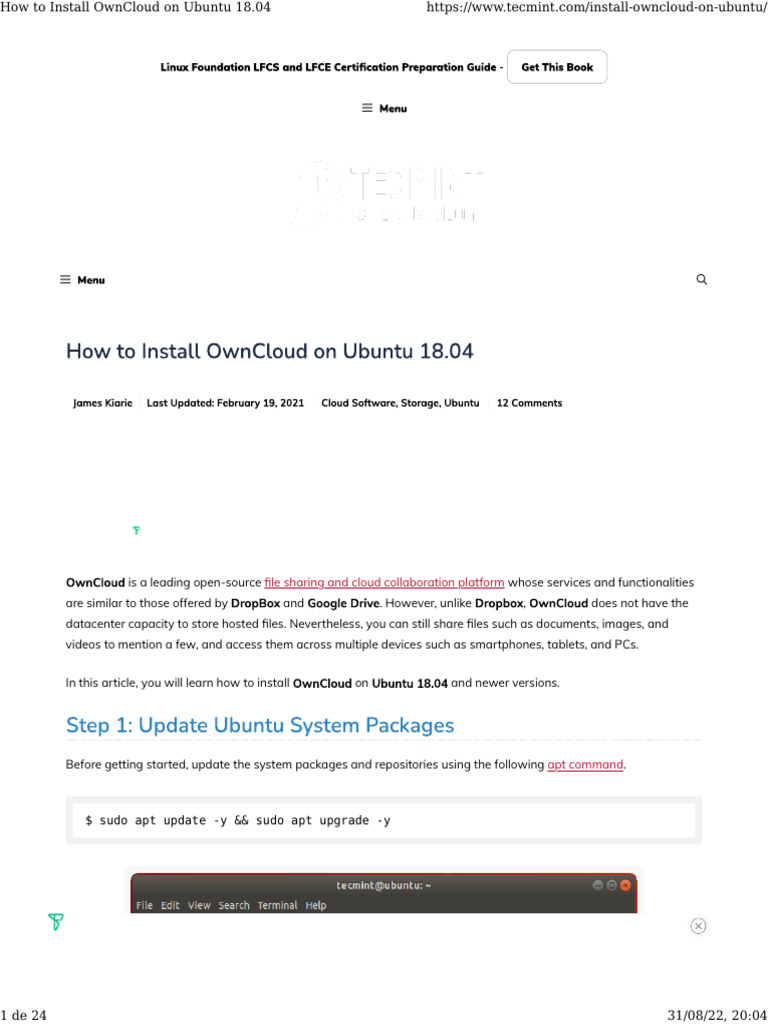 How To Install OwnCloud On Ubuntu 18.04 | PDF | Computing | Computer Architecture