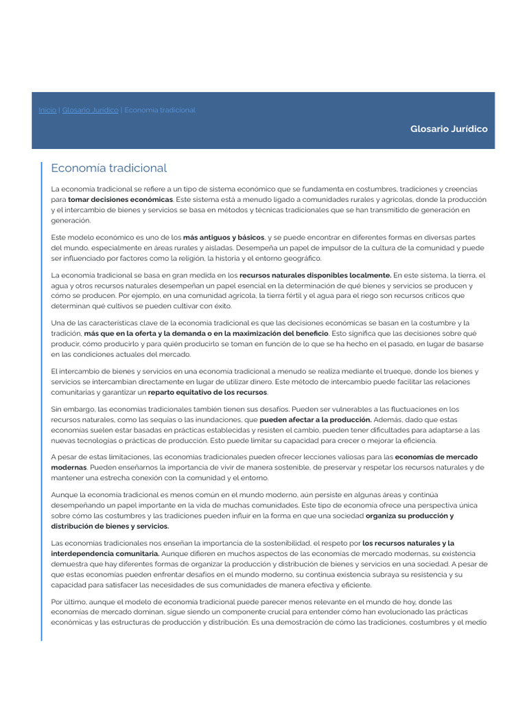 Qué Es Economía Tradicional - Glosario Jurídico INEAF | PDF ...