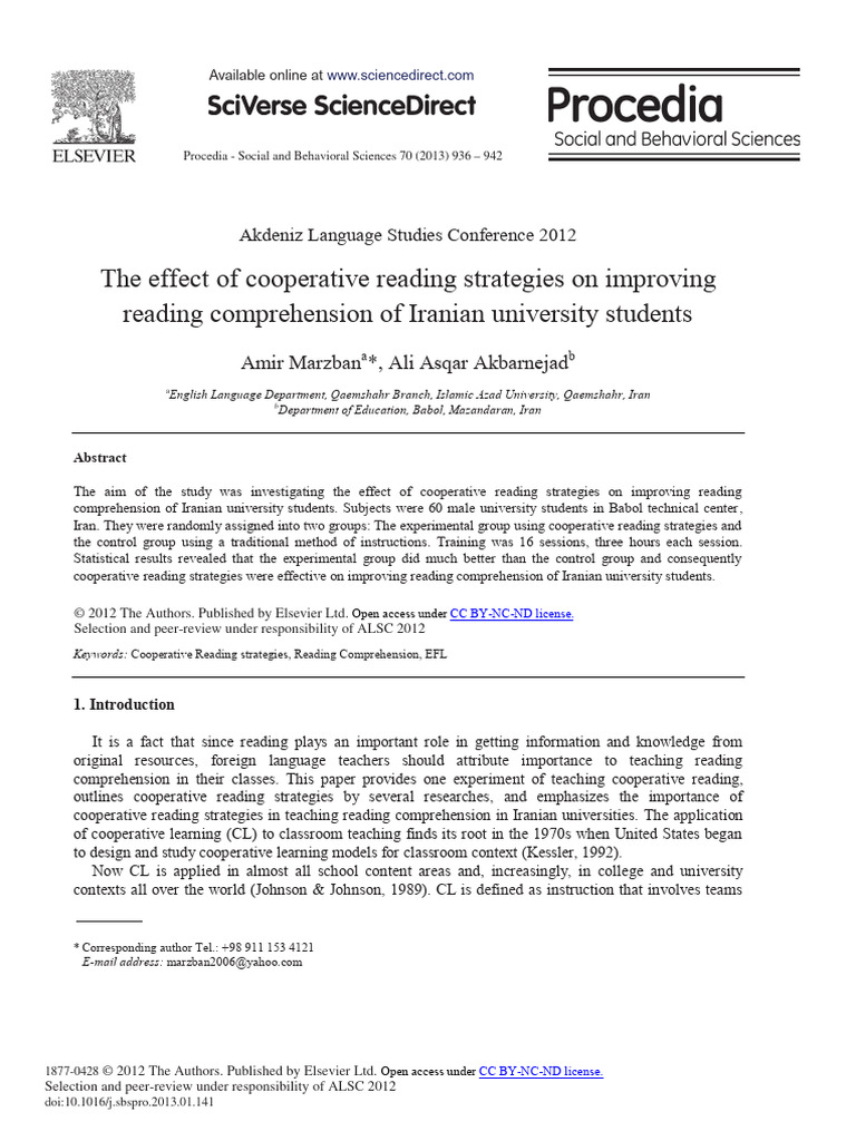 The Effecto of Cooperative Reading Strat On Improving Reading Comprehension of Uni Ss | PDF ...
