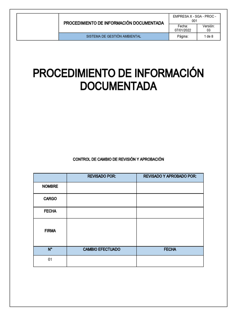 EMPRESA X - SGA - PROC - 001 Procedimiento de Información Documentada | PDF