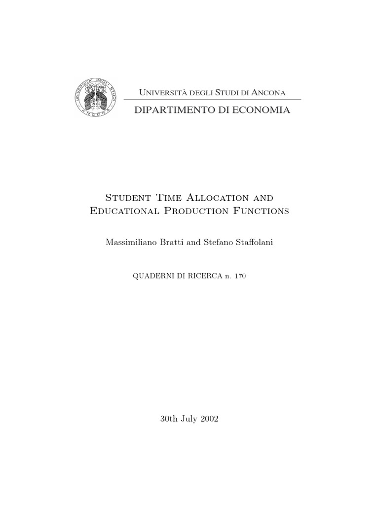 Student Time Allocation and Educational Production Functions | PDF | Statistics | Endogeneity ...
