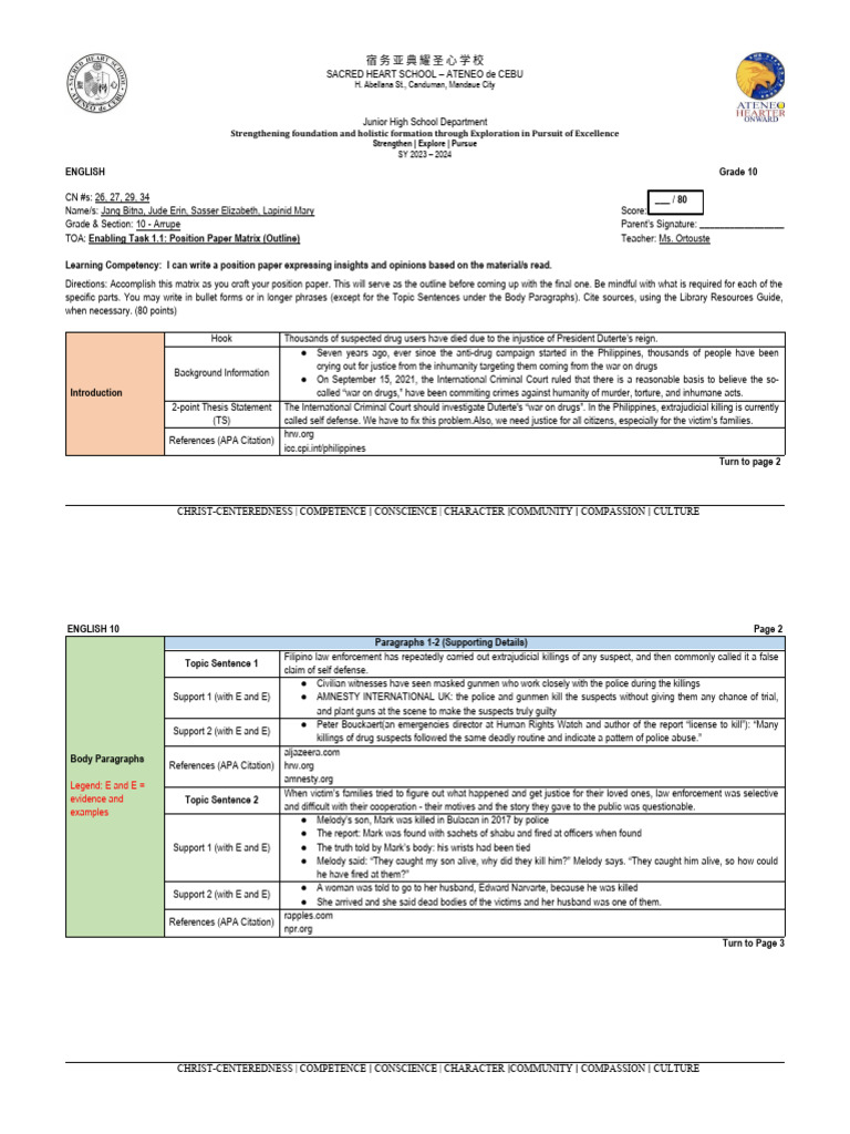 E.T. 3.1 Position Paper Matrix v2 | PDF | Apa Style | International ...