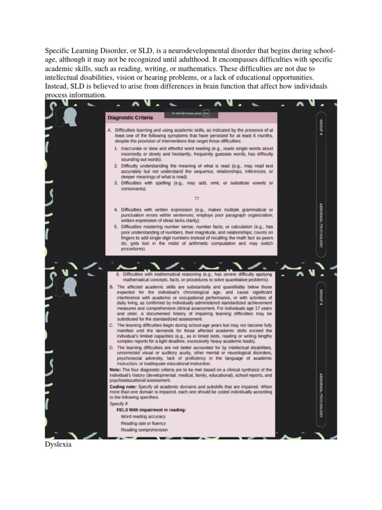 Understanding Specific Learning Disorder | PDF | Dyslexia | Learning Disability