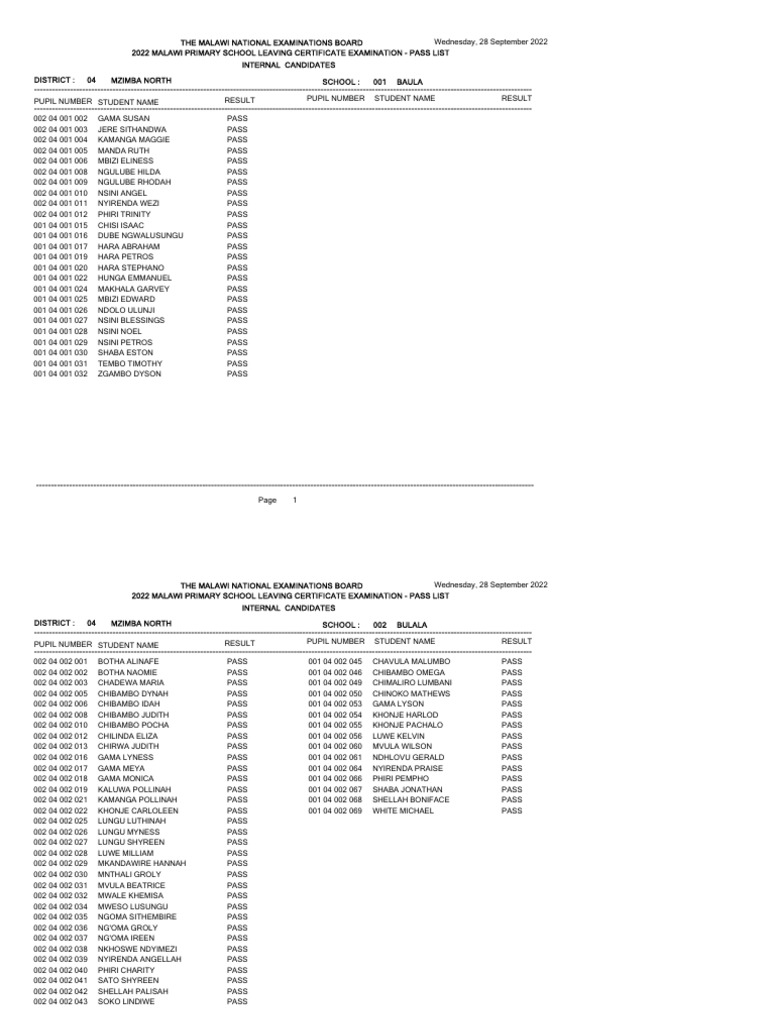 2022 Pslce Mzimba North Pass-List | PDF | Career And Technical ...