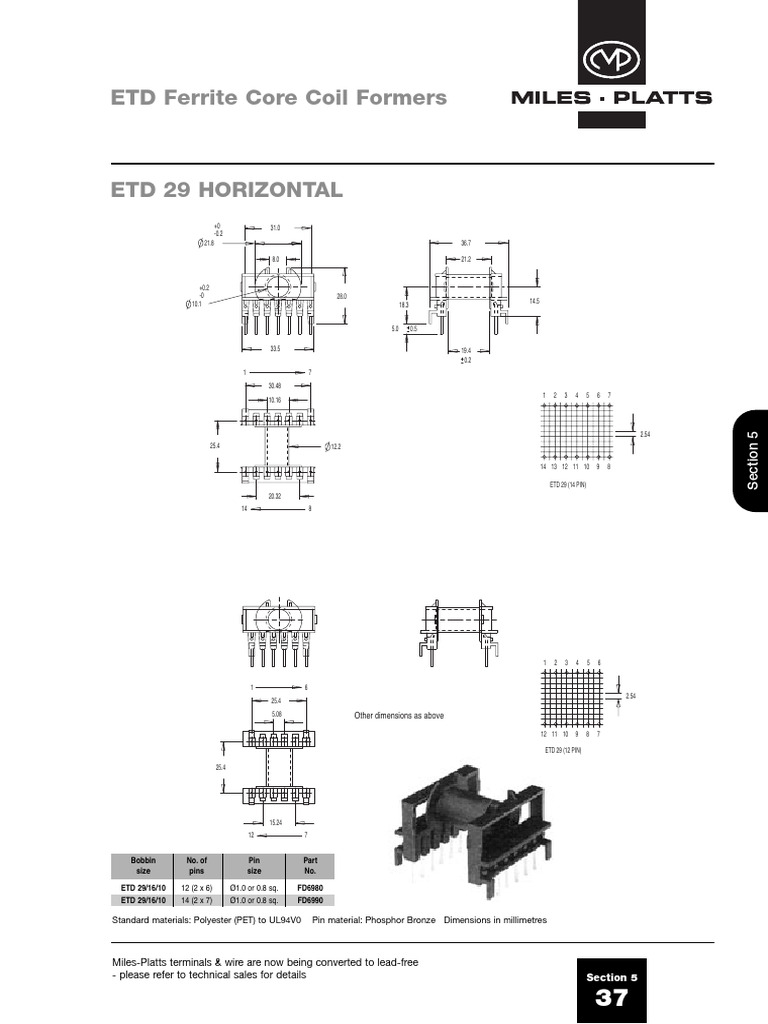 Etd Series Ferrite Core Coil Formers | PDF | Inductor | Manufactured Goods