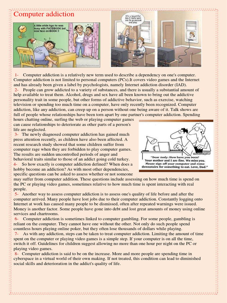 Computer Addiction Reading Comprehension Exercises - 27783 | PDF ...