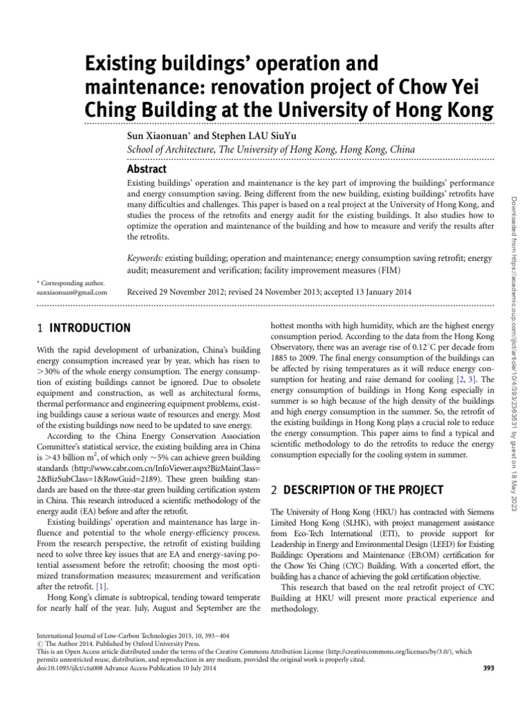 Existing Buildings Operation And Maintenance Renovation Project Of