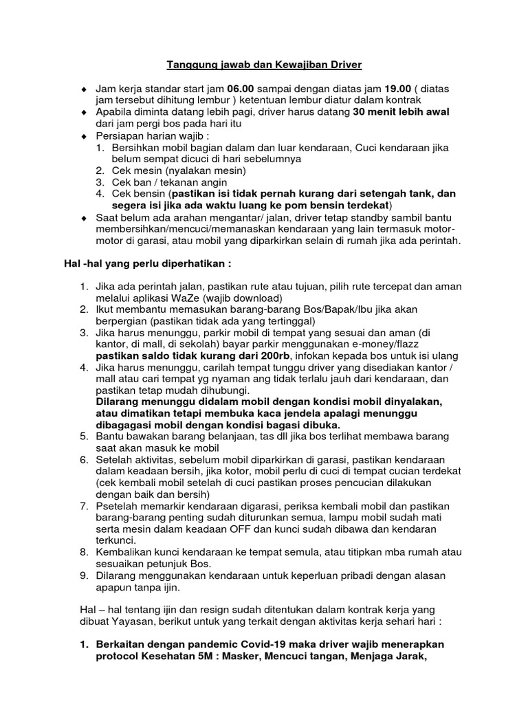 Tanggung Jawab Driver Perusahaan | PDF