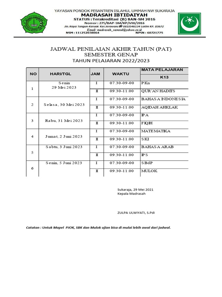 MI-Jadwal Semester Genap 2021 | PDF