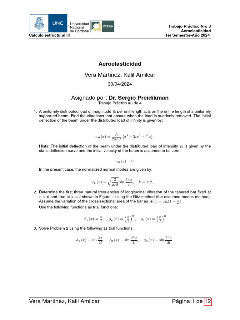TP 03 Aeroelasticidad Vera Martinez Kalil | PDF | Valores propios y ...