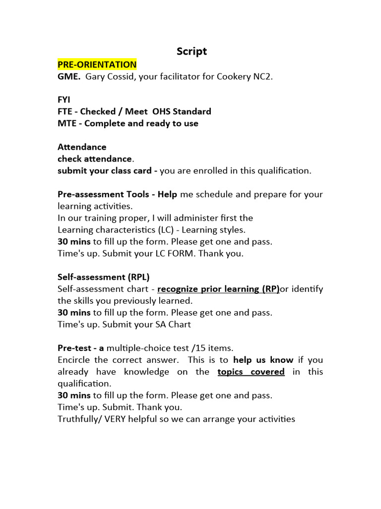 Transcript of REPORT FLS Cookery | PDF | Multiple Choice | Learning