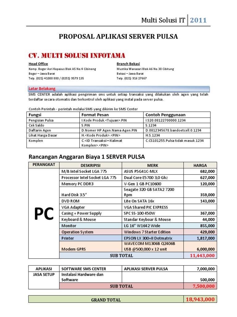 Server Pulsa SMS Center Proposal | PDF