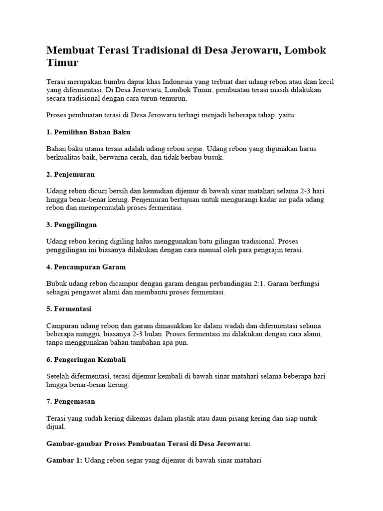 Membuat Terasi Tradisional Di Desa Jerowaru | PDF