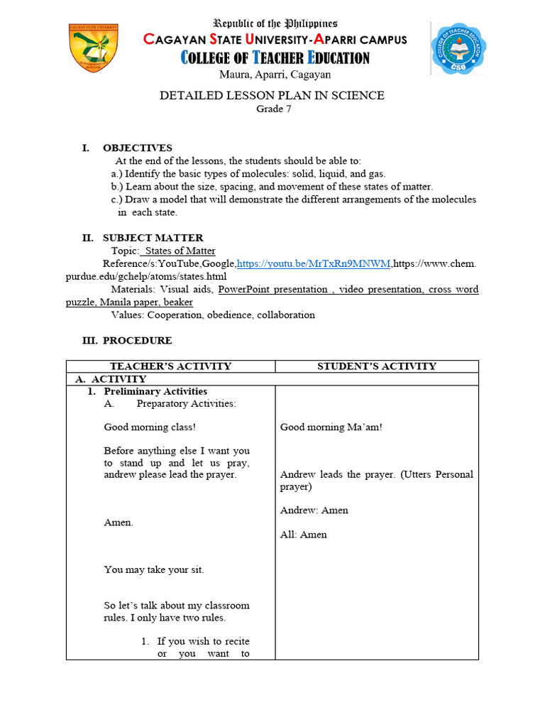 LESSON-PLAN. States of Matter | PDF | Gases | Liquids