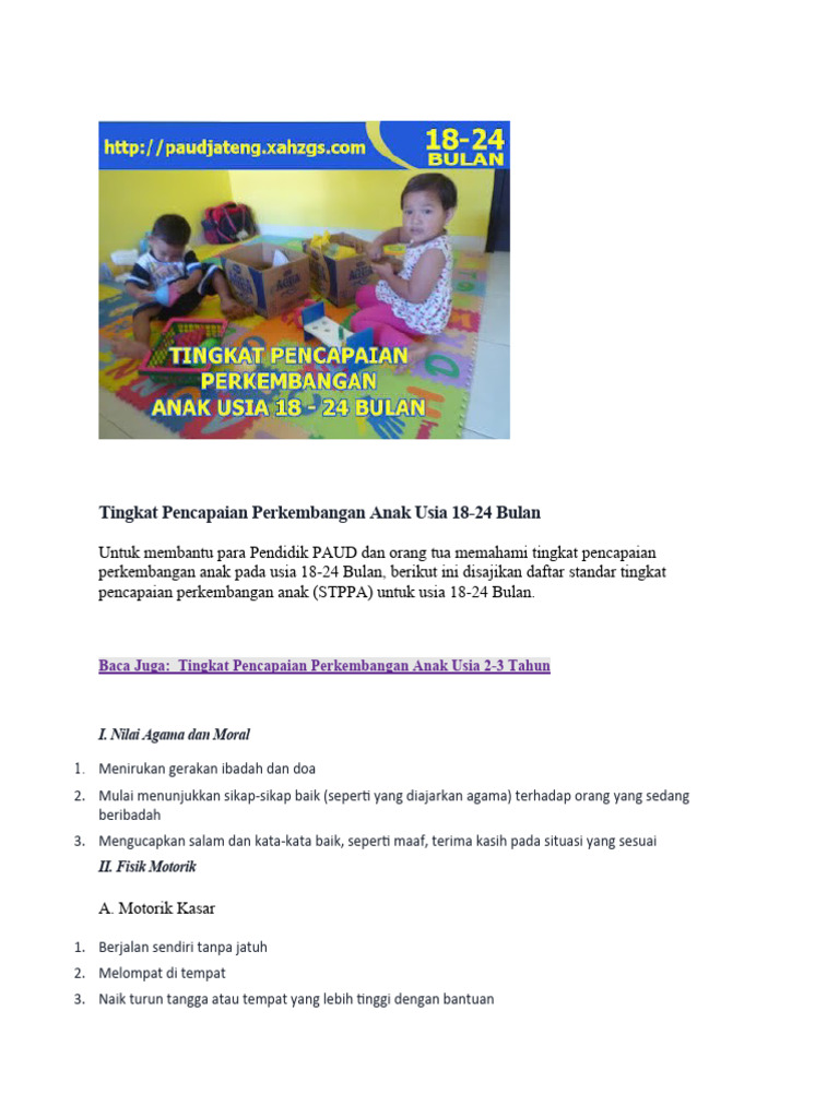 Tingkat Pencapaian Perkembangan Anak Usia 18 | PDF