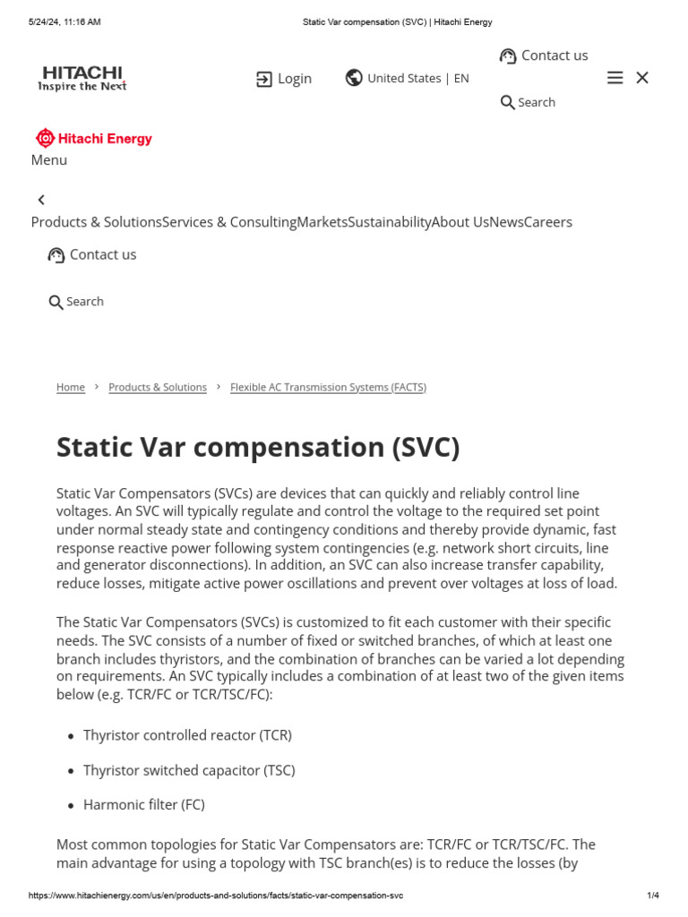 Static Var Compensation (SVC) - Hitachi Energy | PDF | Electronics ...