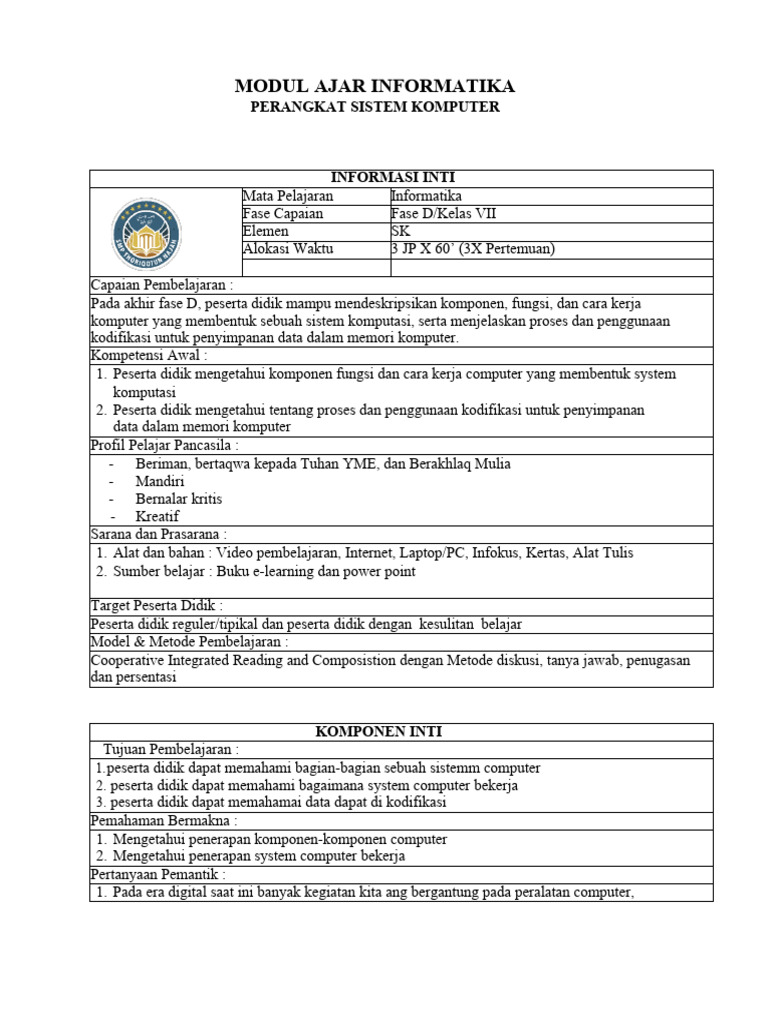 Modul Ajar Informatika Kelas 7 | PDF