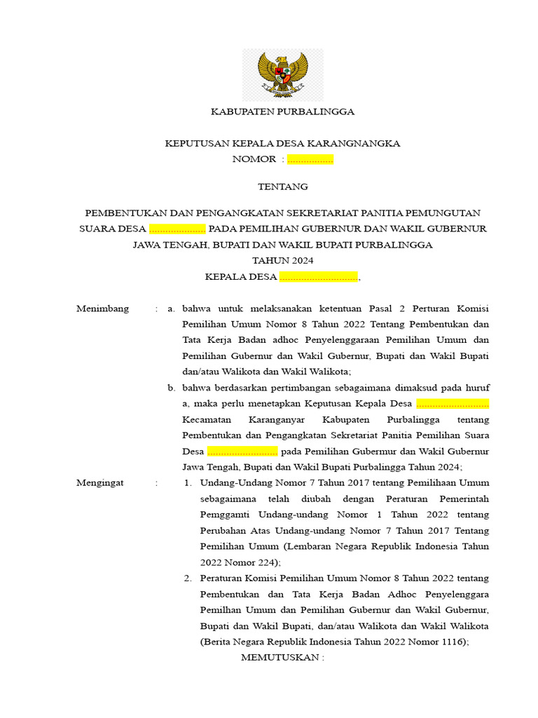 SK Pembentukan Sekretariat PPS 2024 - Oleh Kades | PDF