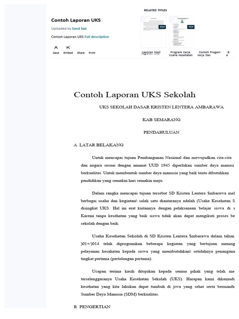 PDF Contoh Laporan Uks | PDF