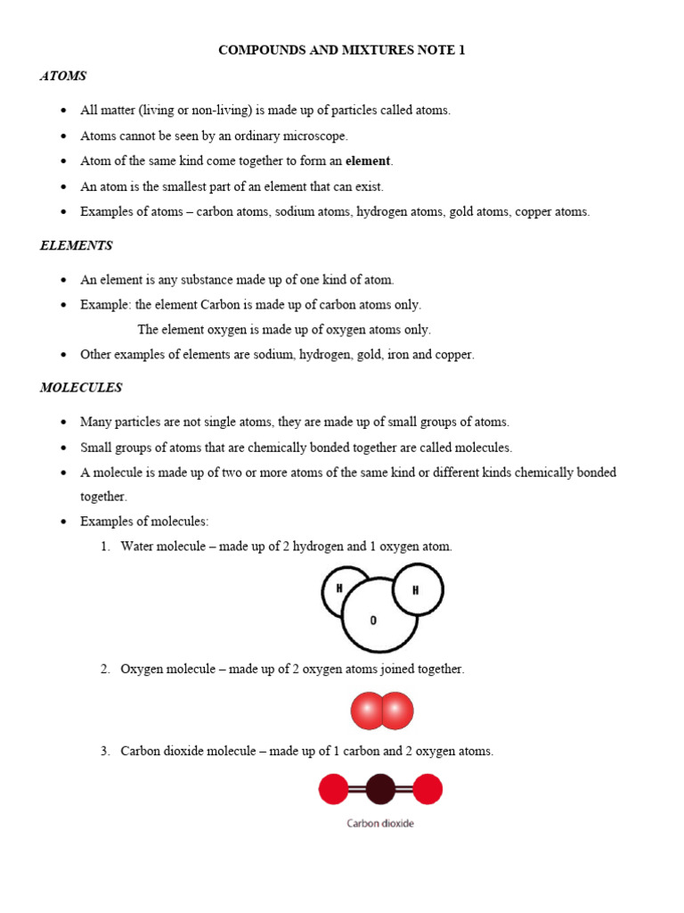 Compounds and Mixtures Note 1 | PDF