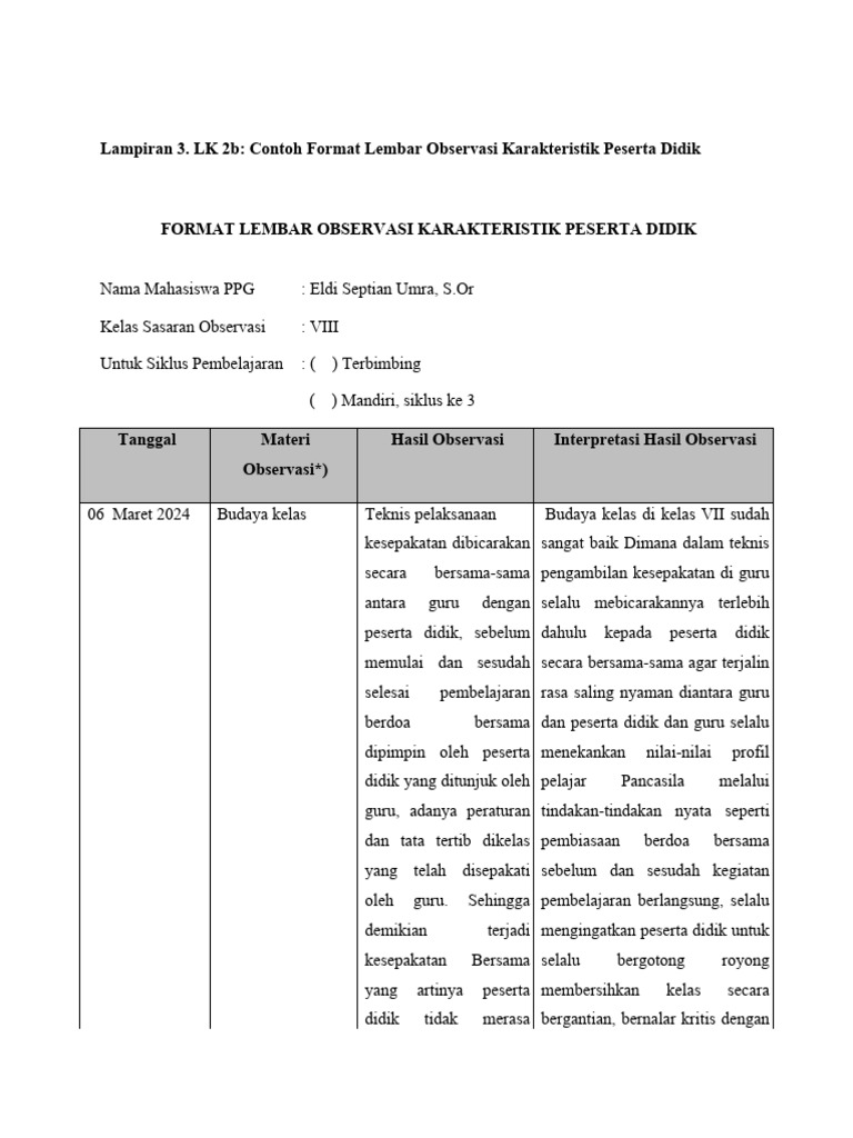 TOPIK 4. PPL - LK 2b - Siklus 3 - Lembar Observasi Karakteristik ...
