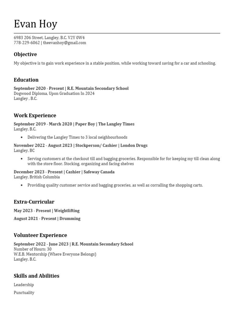 Evan Hoy Resume - Resume | PDF