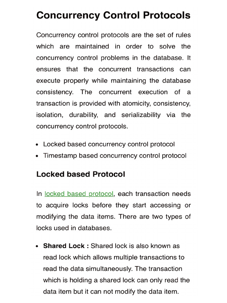 Concurrency Control Locked Based Unit 5 | PDF