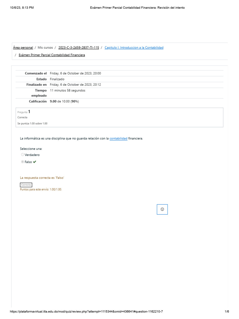 Exámen Primer Parcial Contabilidad Financiera - Revisión Del Intento | PDF | Contabilidad | Business