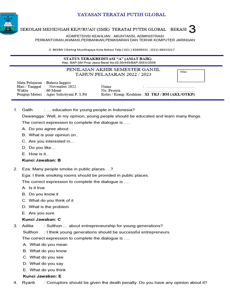 Pas 1 English Grade Xi 2022 | PDF