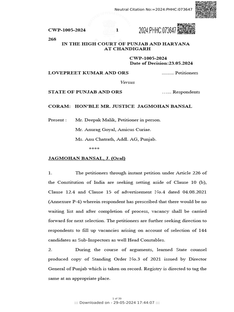 CWP 1005 2024 23 05 2024 Final Order | PDF | Rule Of Law | Supreme ...