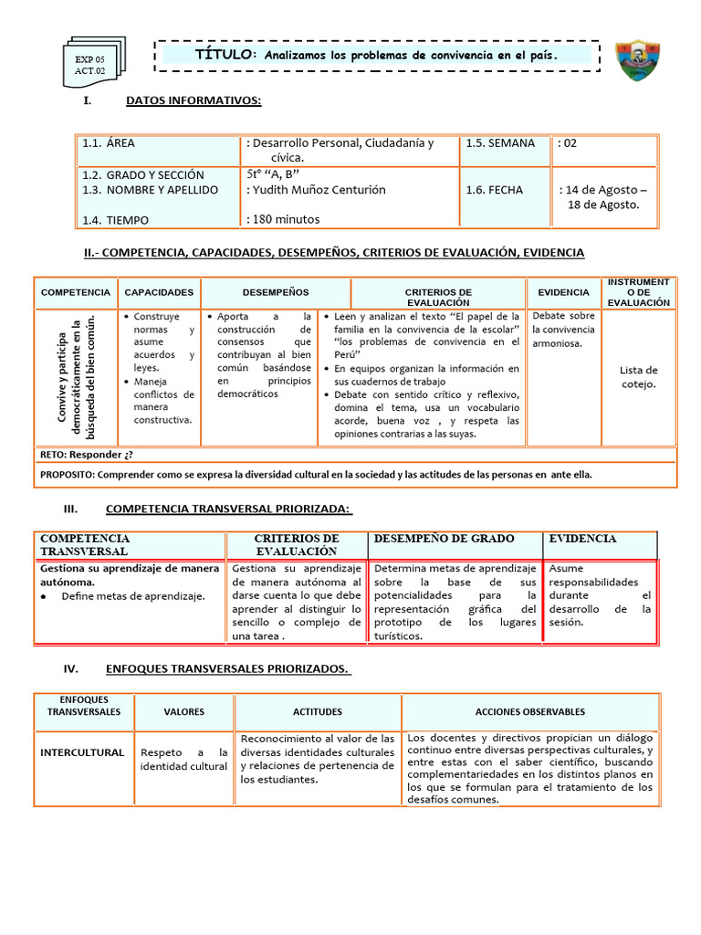 ACT. N 01 Exp4 DPCC | PDF | Evaluación | Aprendizaje