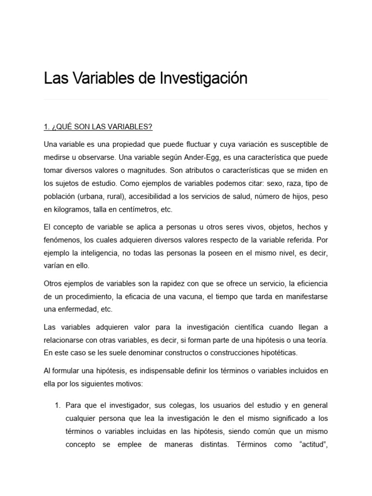 Las Variables de Investigación | PDF | Nivel de medida | Medición
