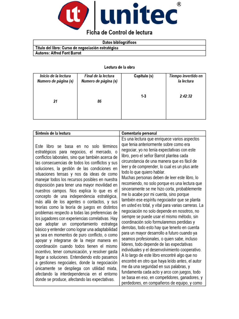Ficha de Control de Lectura | PDF