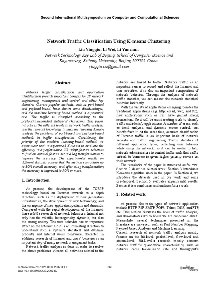 07 - Network Traffic Classification Using K-Means Clustering | PDF | Cluster Analysis | Port ...