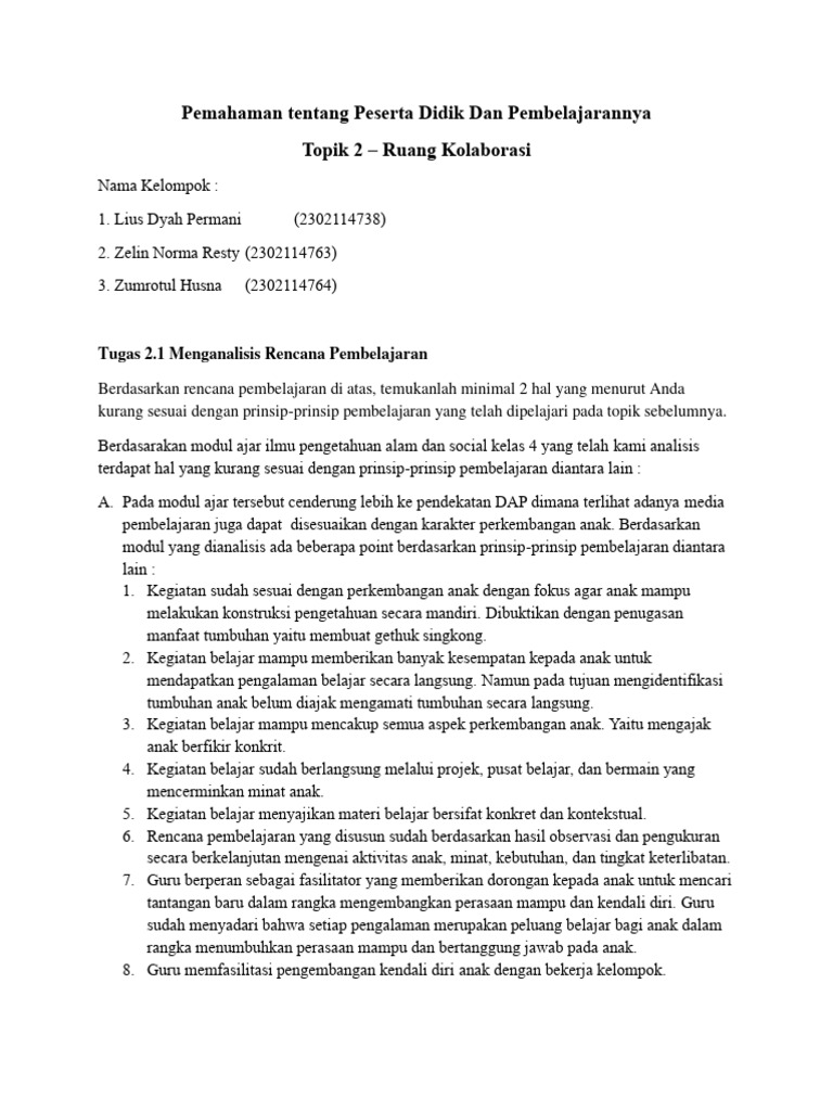 Topik 2 - Ruang Kolaborasi - Analisis RPP - Pemahaman Tentang Peserta Didik Dan Pembelajarannya ...