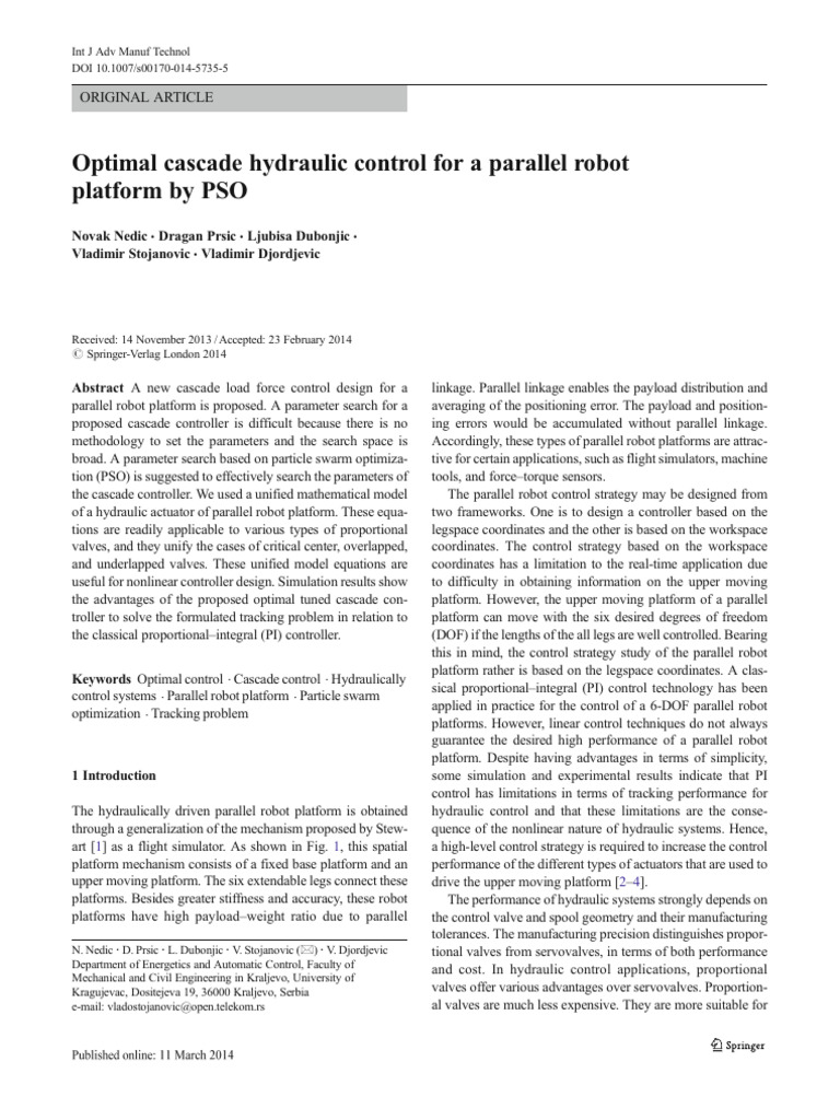 Optimal Cascade Hydraulic Control For A Pdf Mathematical