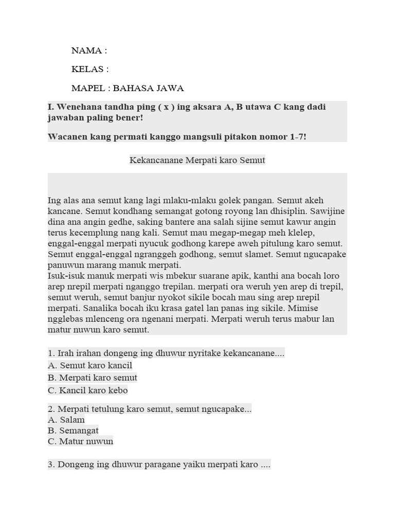 Pat BHS Jawa Kelas 1 SMT 2 | PDF