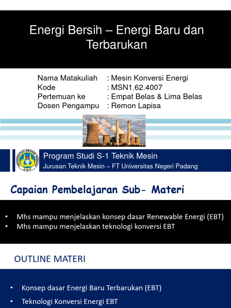 Pert - 14-15 - Pengenalan Energi Terbarukan Dan Energi Bersih ...