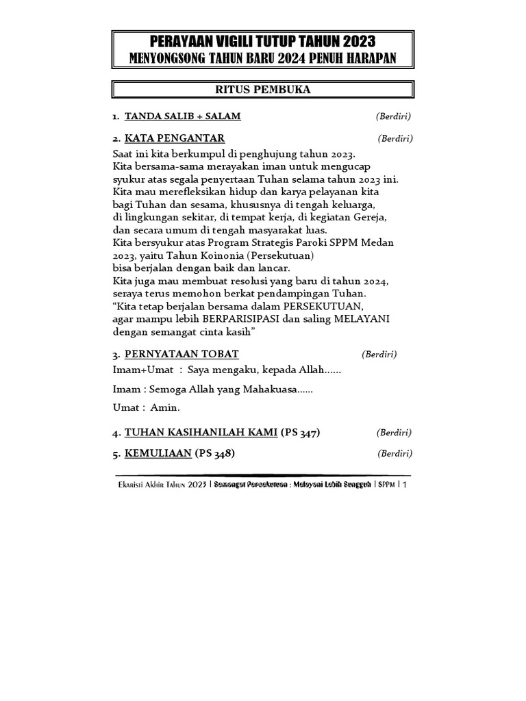 Teks Misa Syukur Tutup Tahun 2023 (SPPM) | PDF