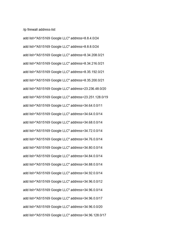 Google LLC IP Address List | PDF | Network Protocols | Computer Networking