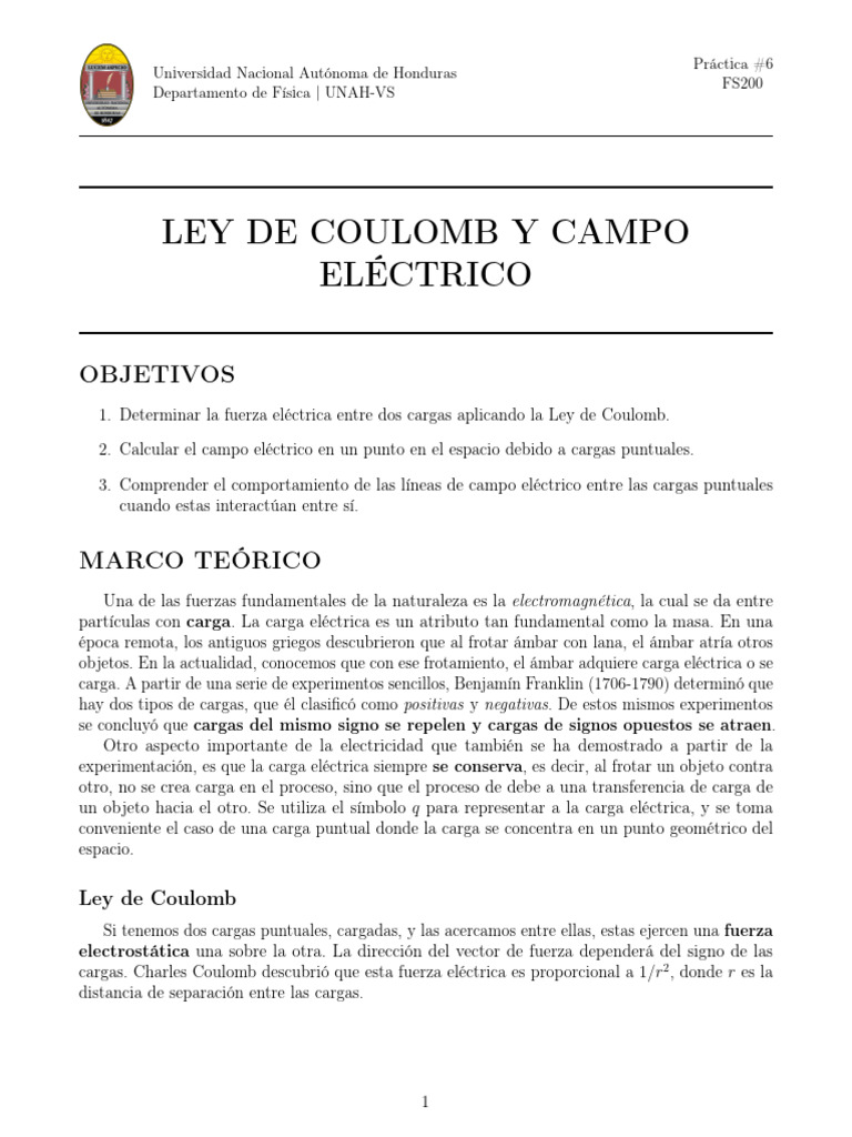 06 Ley de Coulomb y Campo Eléctrico | PDF | Carga eléctrica | Fuerza