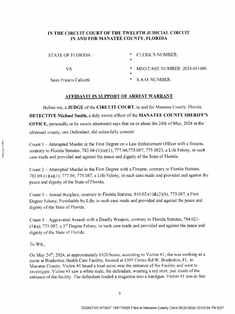 Sean Calcutti Arrest Affidavit | PDF