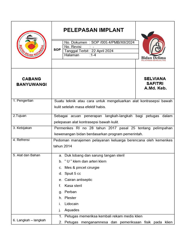 Sop Pelepasan Implant 2021 | PDF | Pengembangan Diri
