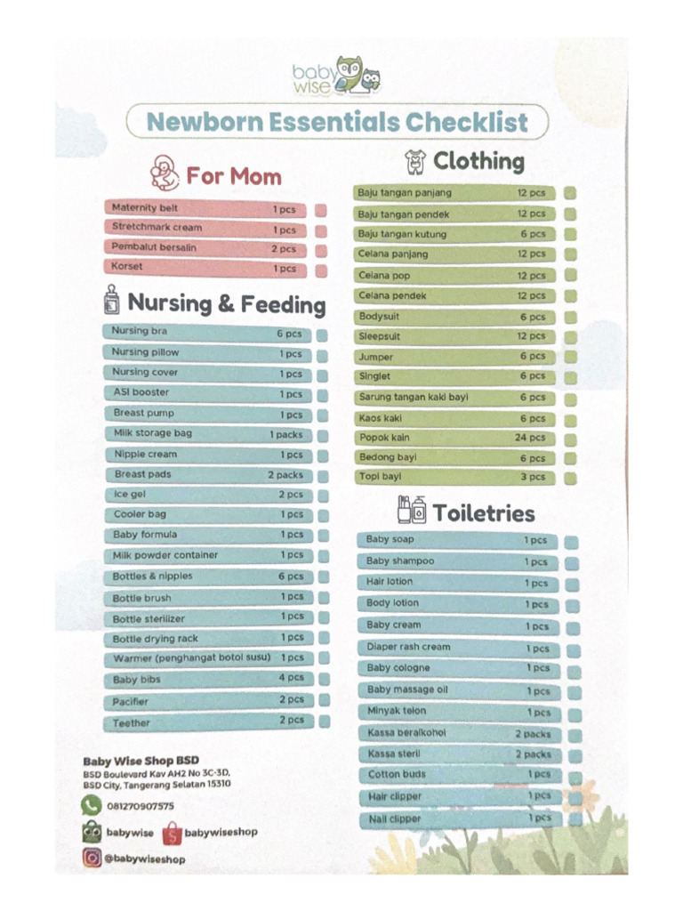 Newborn Essentials Checklist 1 Pdf