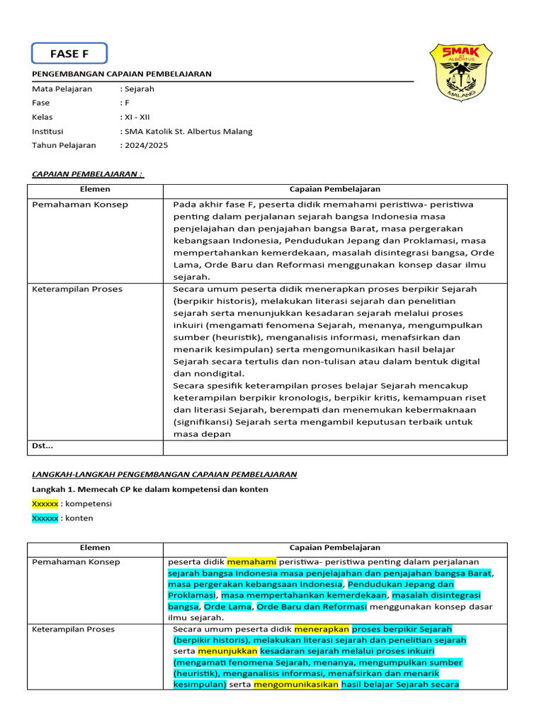 Format Pengembangan CP Fase F - Sejarah | PDF